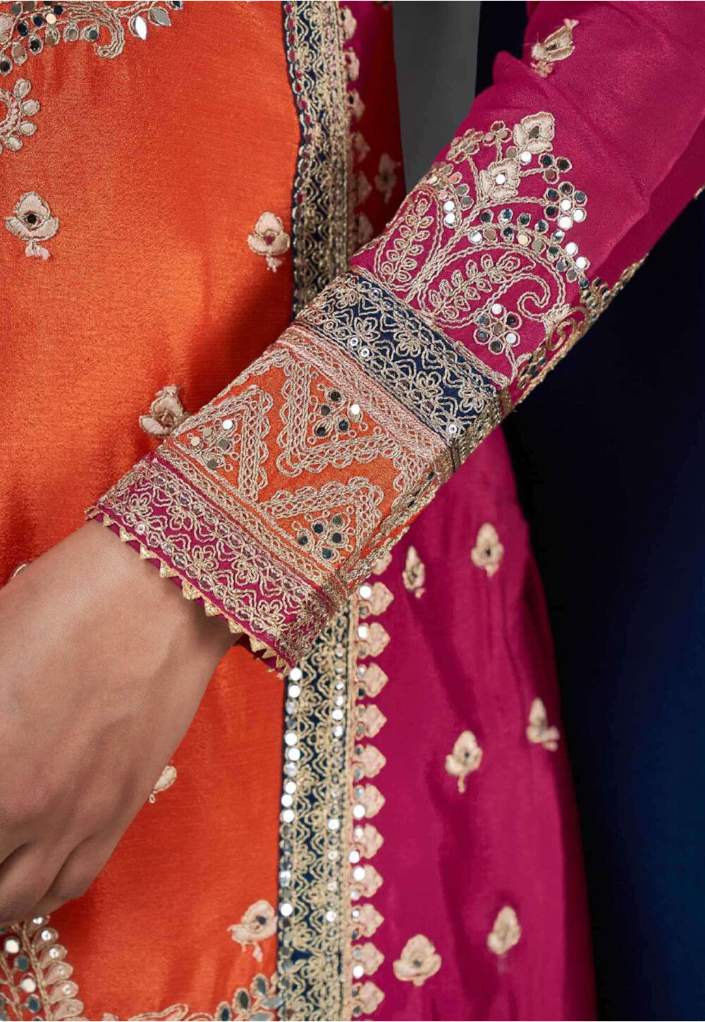 Buy Embroidered Chinon Chiffon Pakistani Suit in Orange and Pink Online ...