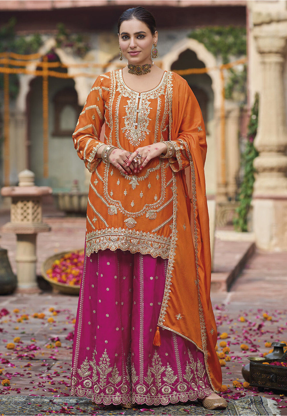 Buy Embroidered Chinon Chiffon Pakistani Suit in Orange Online : KAV229 ...