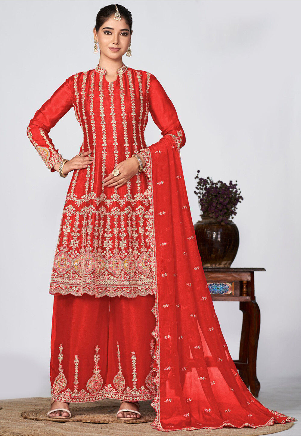 Buy Embroidered Chinon Chiffon Pakistani Suit in Orange Online ...