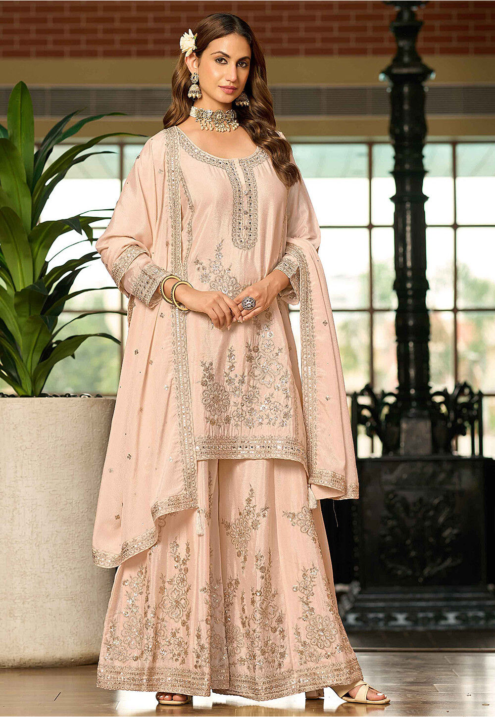 Buy Embroidered Chinon Chiffon Pakistani Suit in Peach Online ...
