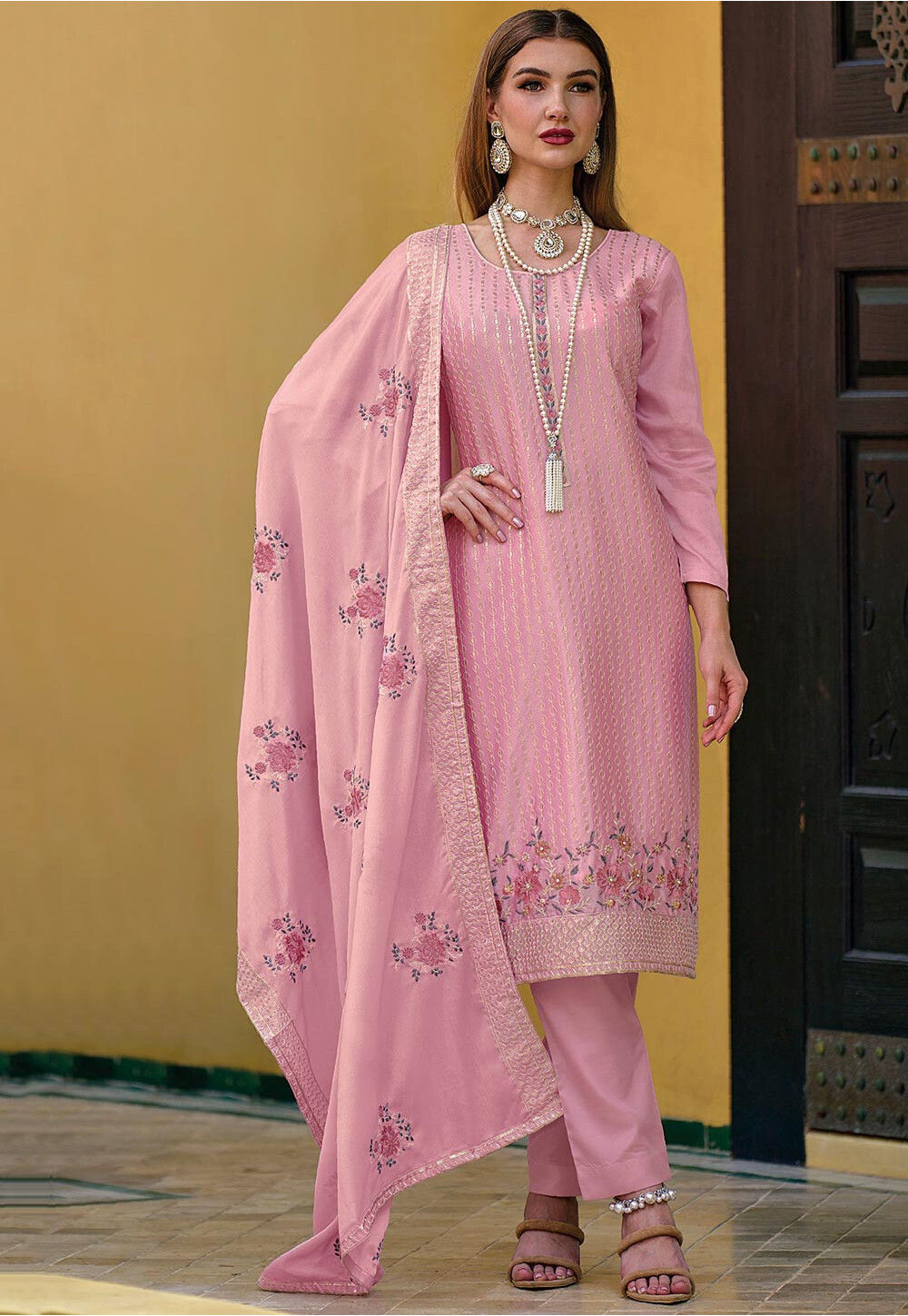 Buy Embroidered Chinon Chiffon Pakistani Suit in Pink Online : KCH10668 ...