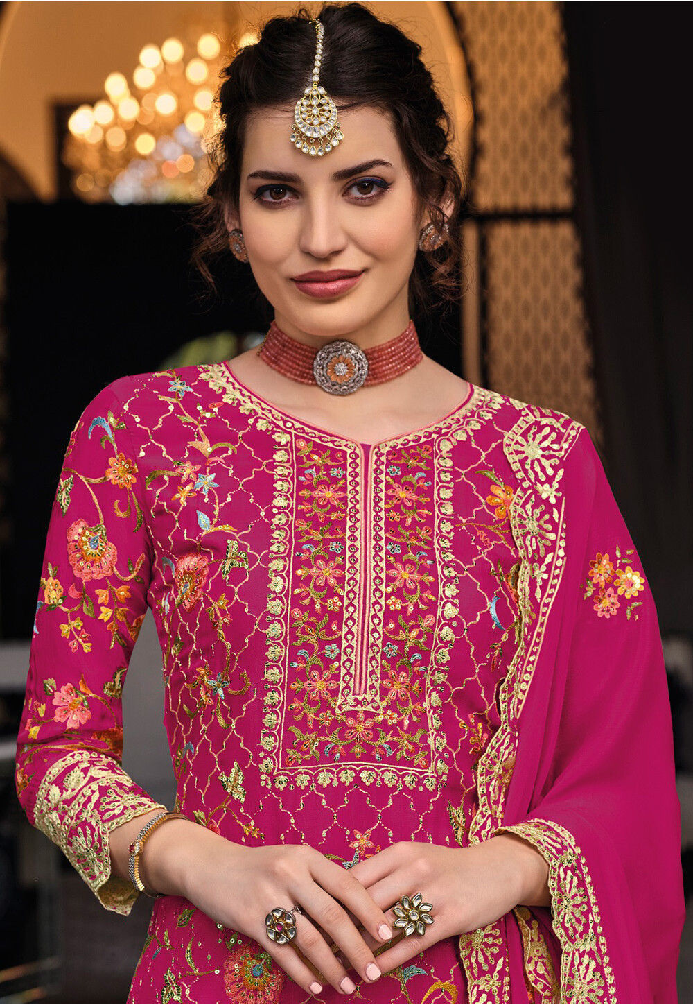 Buy Embroidered Chinon Chiffon Pakistani Suit in Pink Online : KCH10853 ...