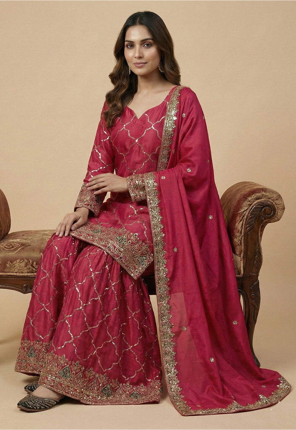 Buy Embroidered Chinon Silk Pakistani Suit in Fuchsia Online : KBNQ7327 ...