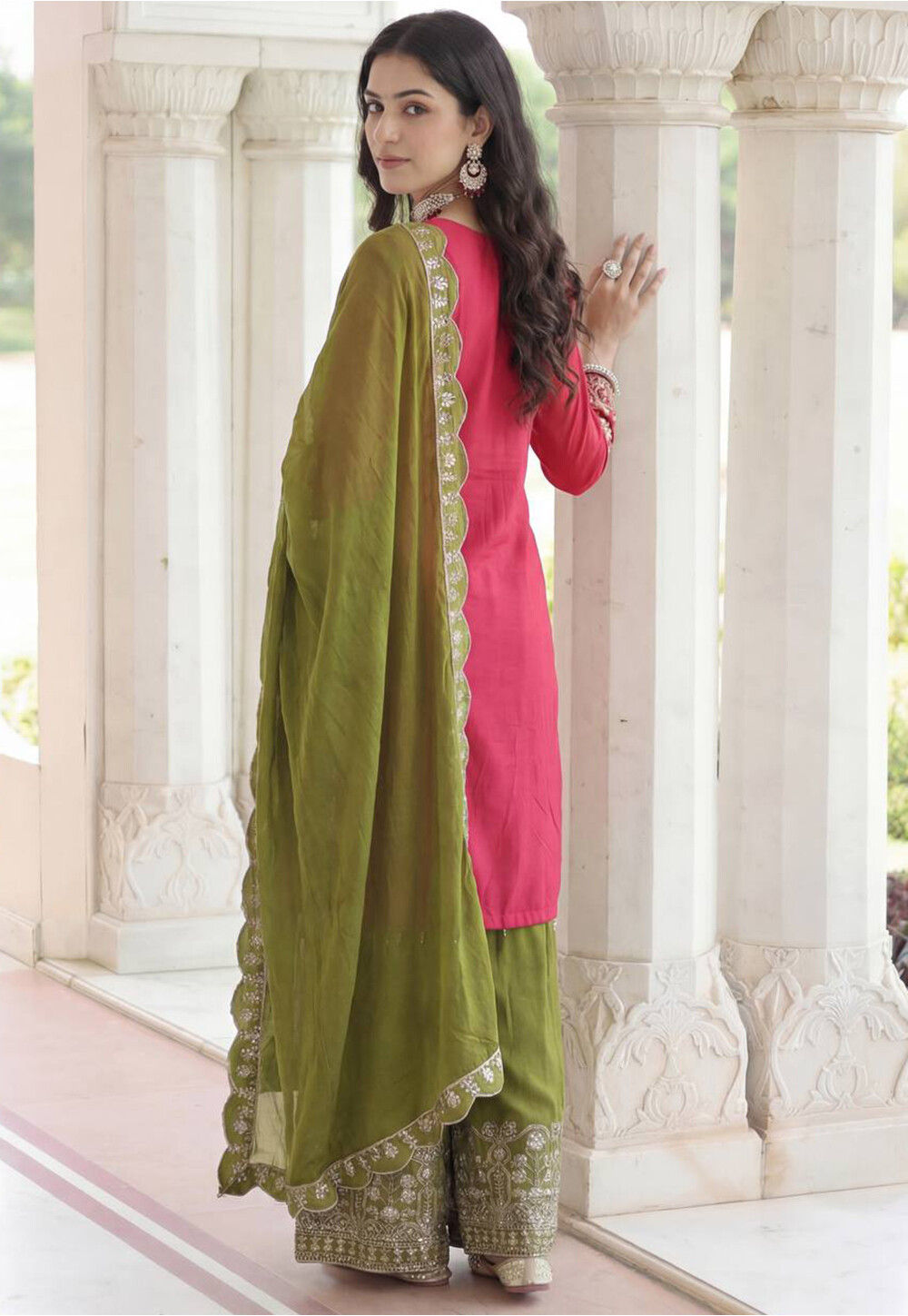 Buy Embroidered Chinon Silk Pakistani Suit in Pink Online : KJFB247 ...