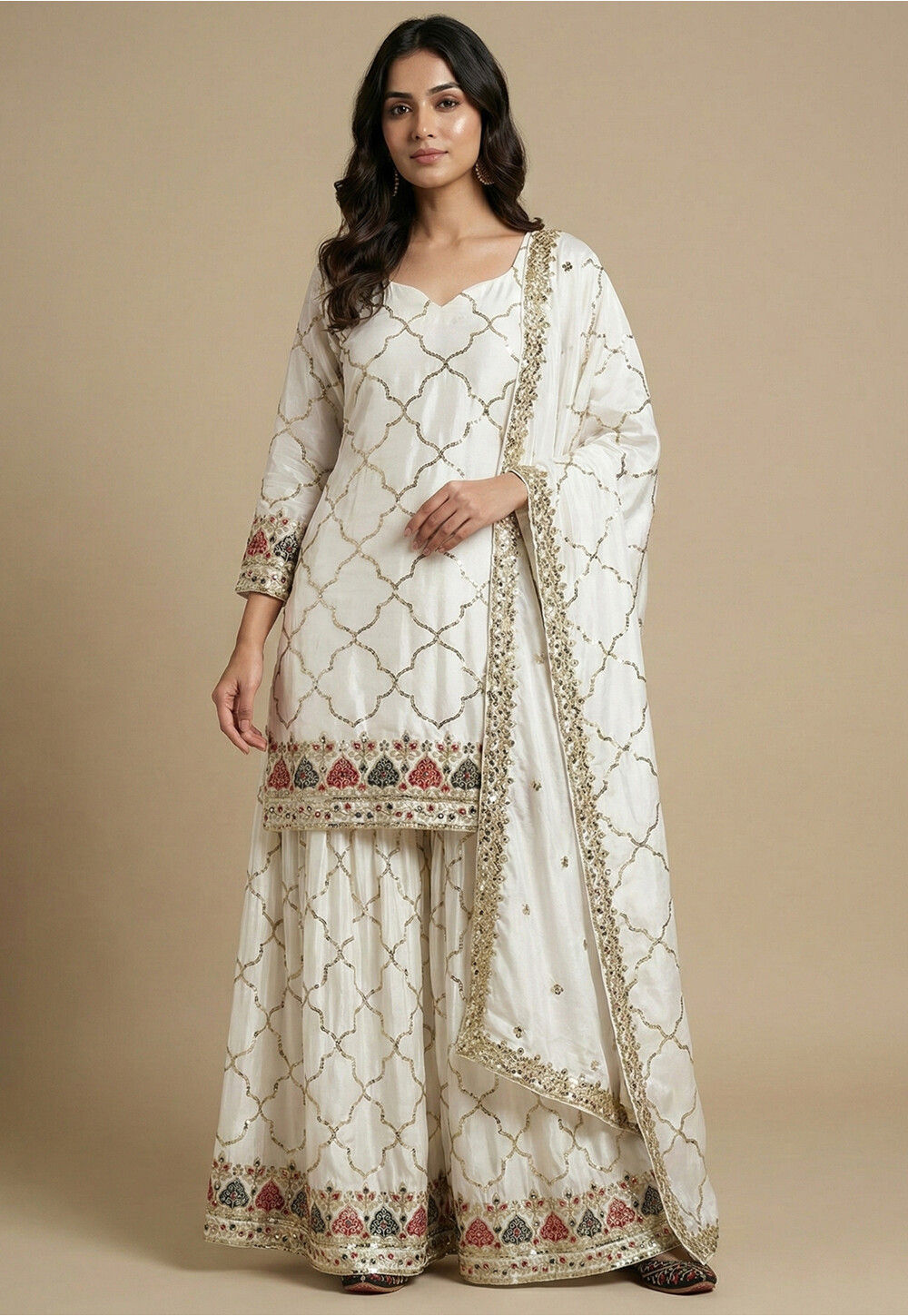 Buy Embroidered Chinon Silk Pakistani Suit in White Online : KBNQ7328 ...
