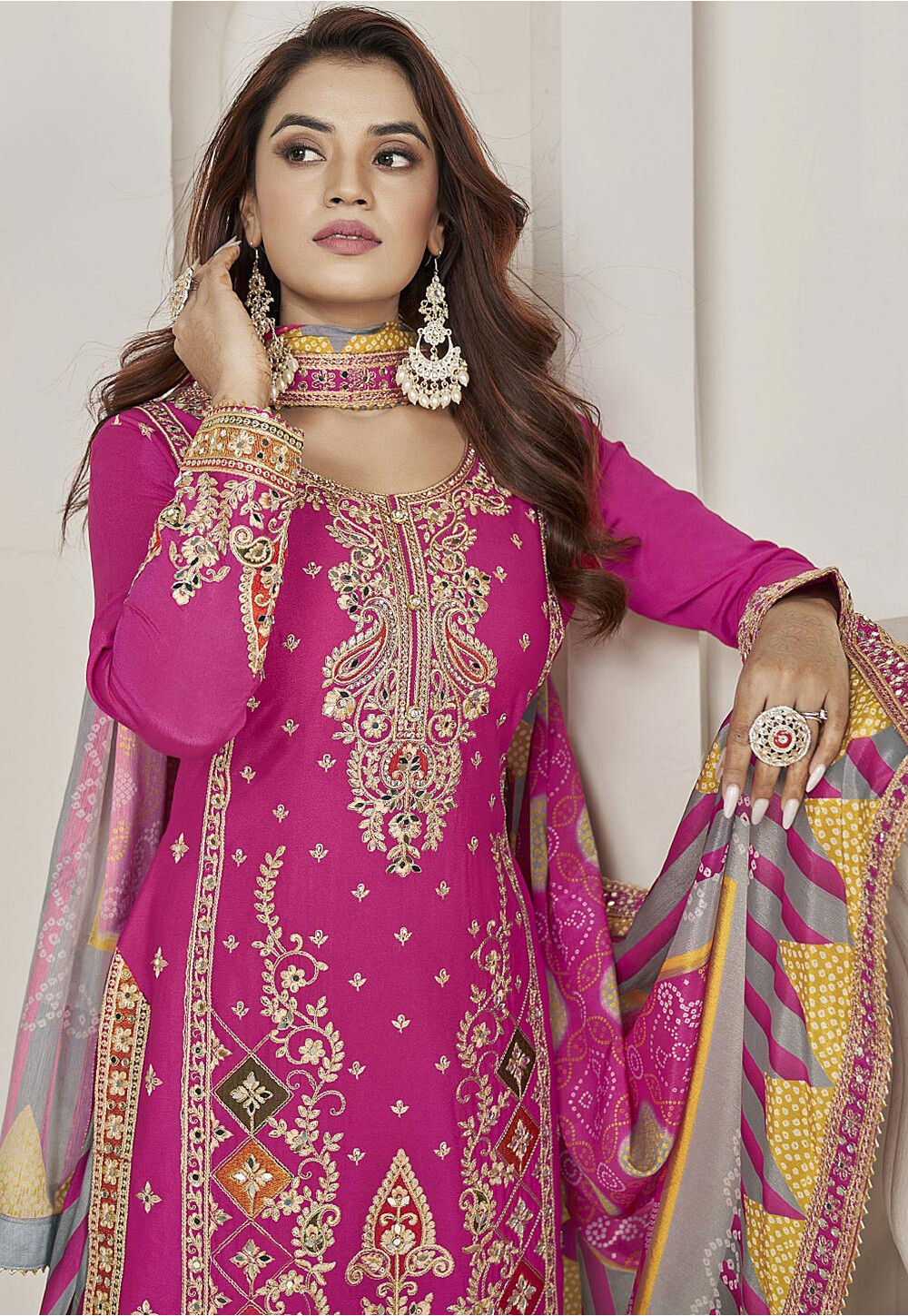 Buy Embroidered Chinon Silk Punjabi Suit in Pink Online : KCH12977 ...