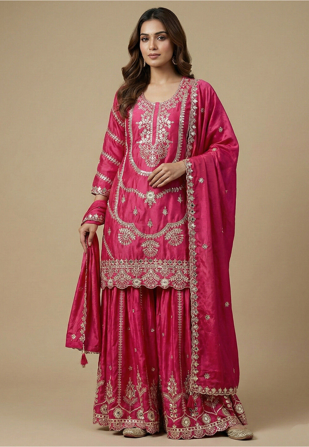 Buy Embroidered Chinon Silk Scalloped Pakistani Suit in Fuchsia Online ...