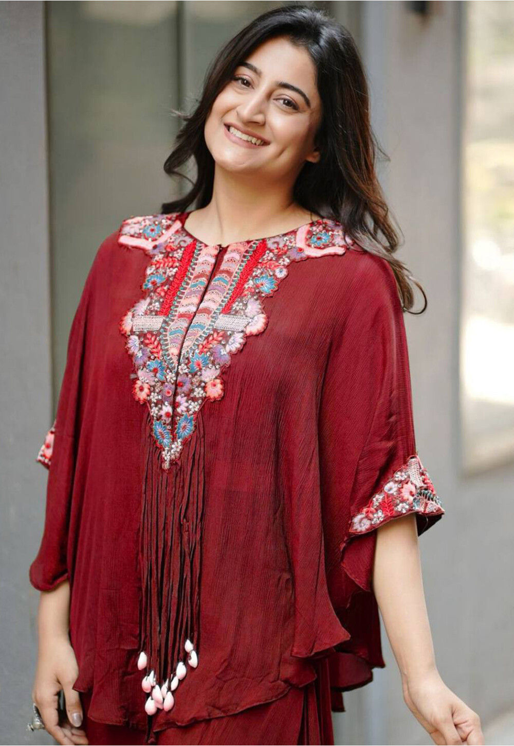 Buy Embroidered Chinon Silk Tunics Set in Red Online : TBF627 - Utsav ...