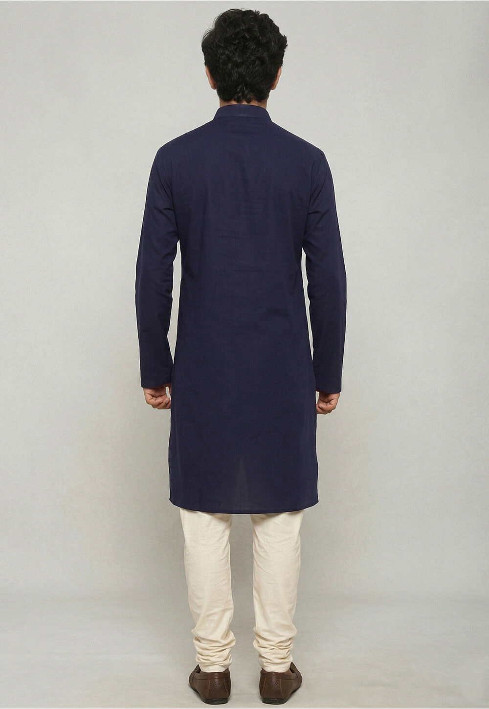 Buy Embroidered Cotton Asymmetric Kurta Set in Navy Blue Online ...
