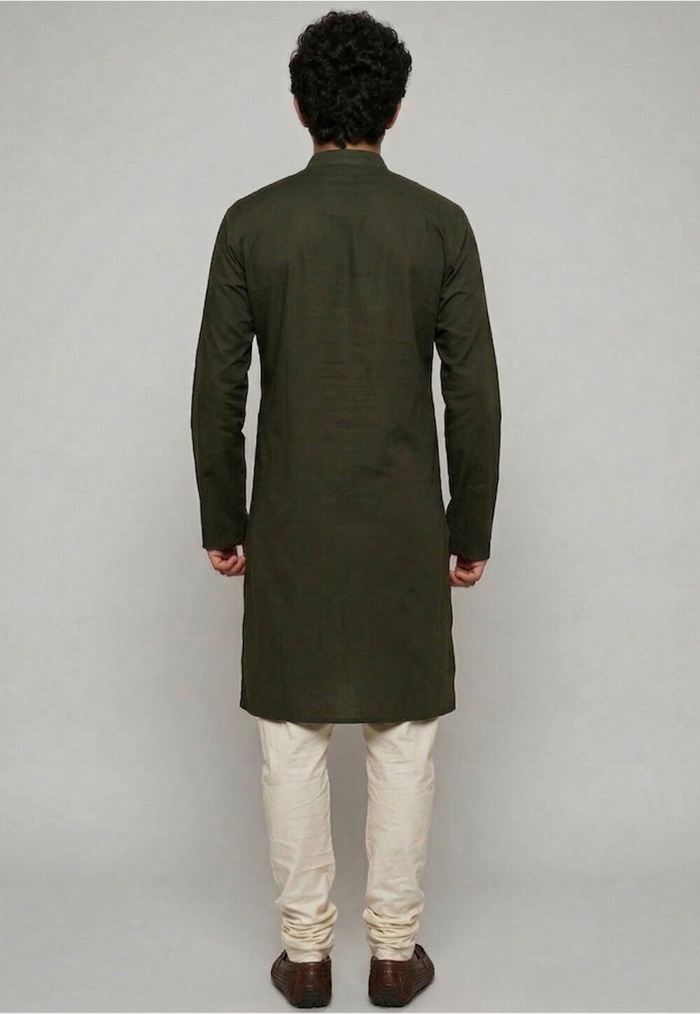 Buy Embroidered Cotton Asymmetric Kurta Set in Olive Green Online ...