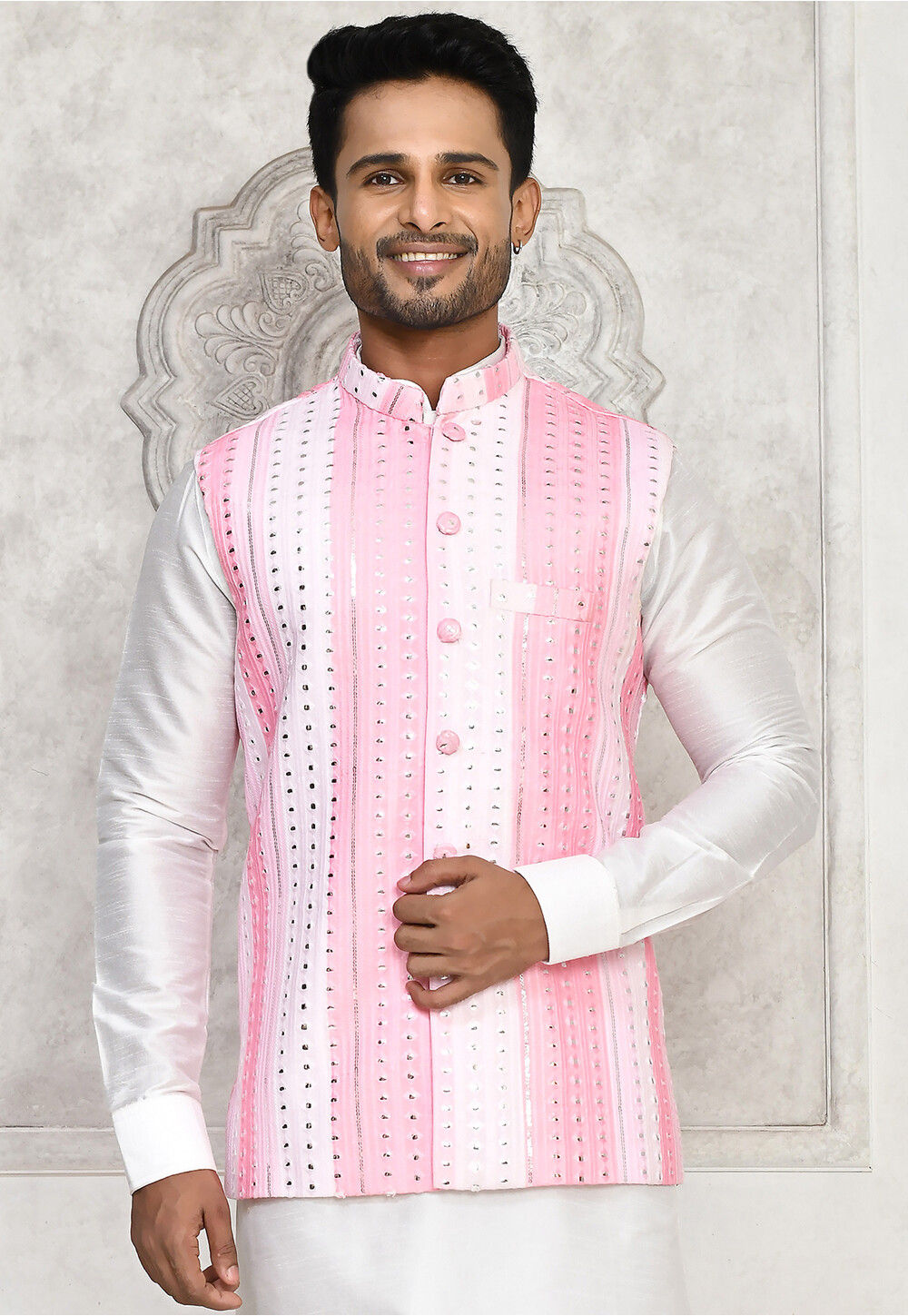 Buy Embroidered Cotton Nehru Jacket in Pink Online : MLC2495 - Utsav ...