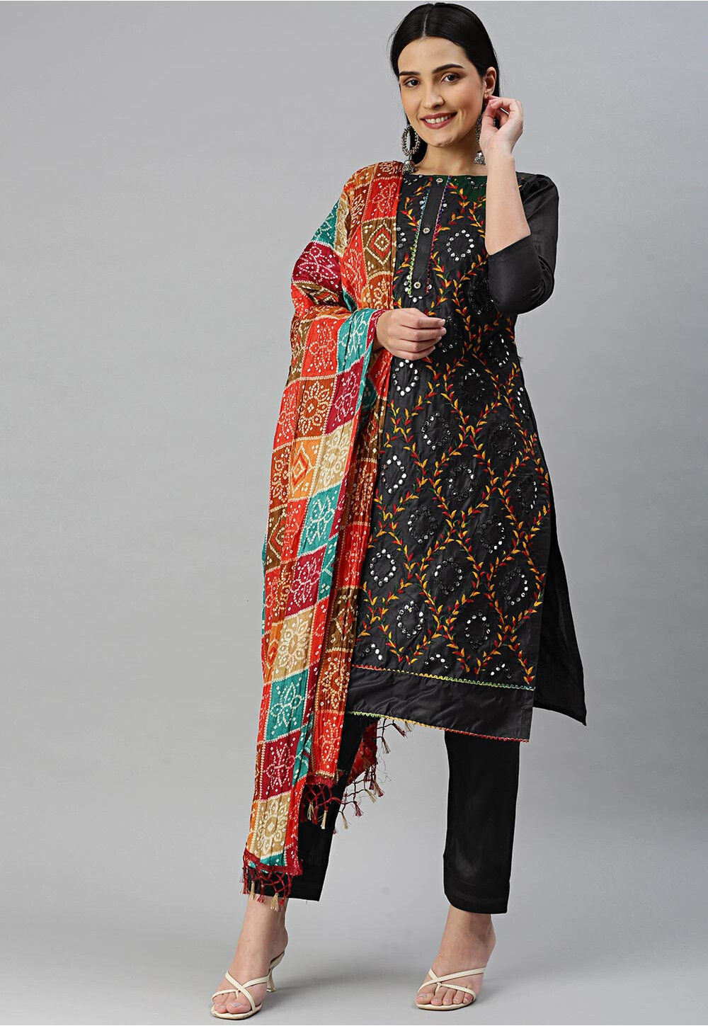 Buy Embroidered Cotton Pakistani Suit in Black Online : KMY75 - Utsav ...