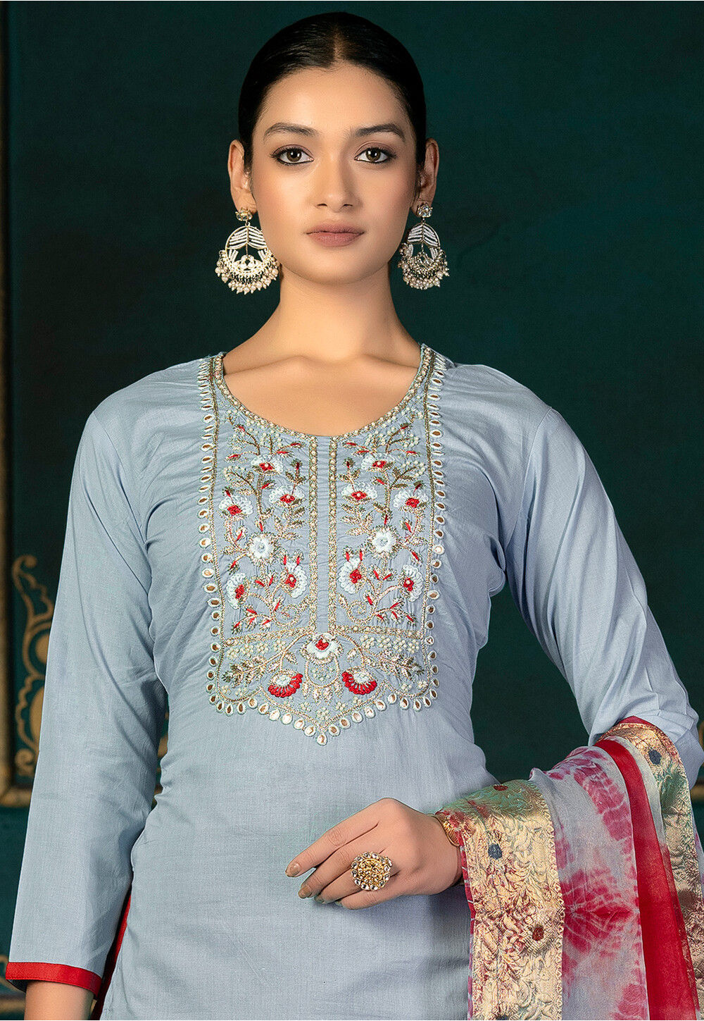 Buy Embroidered Cotton Pakistani Suit in Grey Online : KJC2757 - Utsav ...