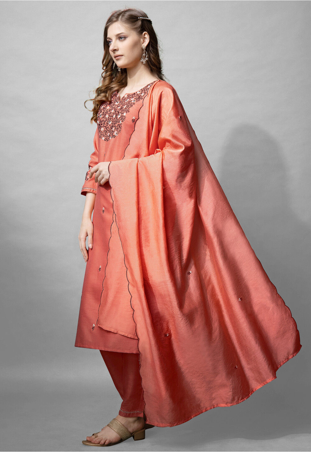 Buy Embroidered Cotton Pakistani Suit in Peach Online : KJC4695 - Utsav ...