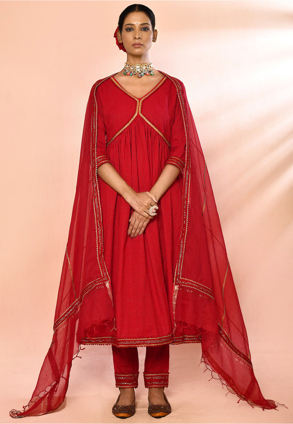 Buy Embroidered Cotton Pakistani Suit in Red Online : KBP1287 - Utsav ...