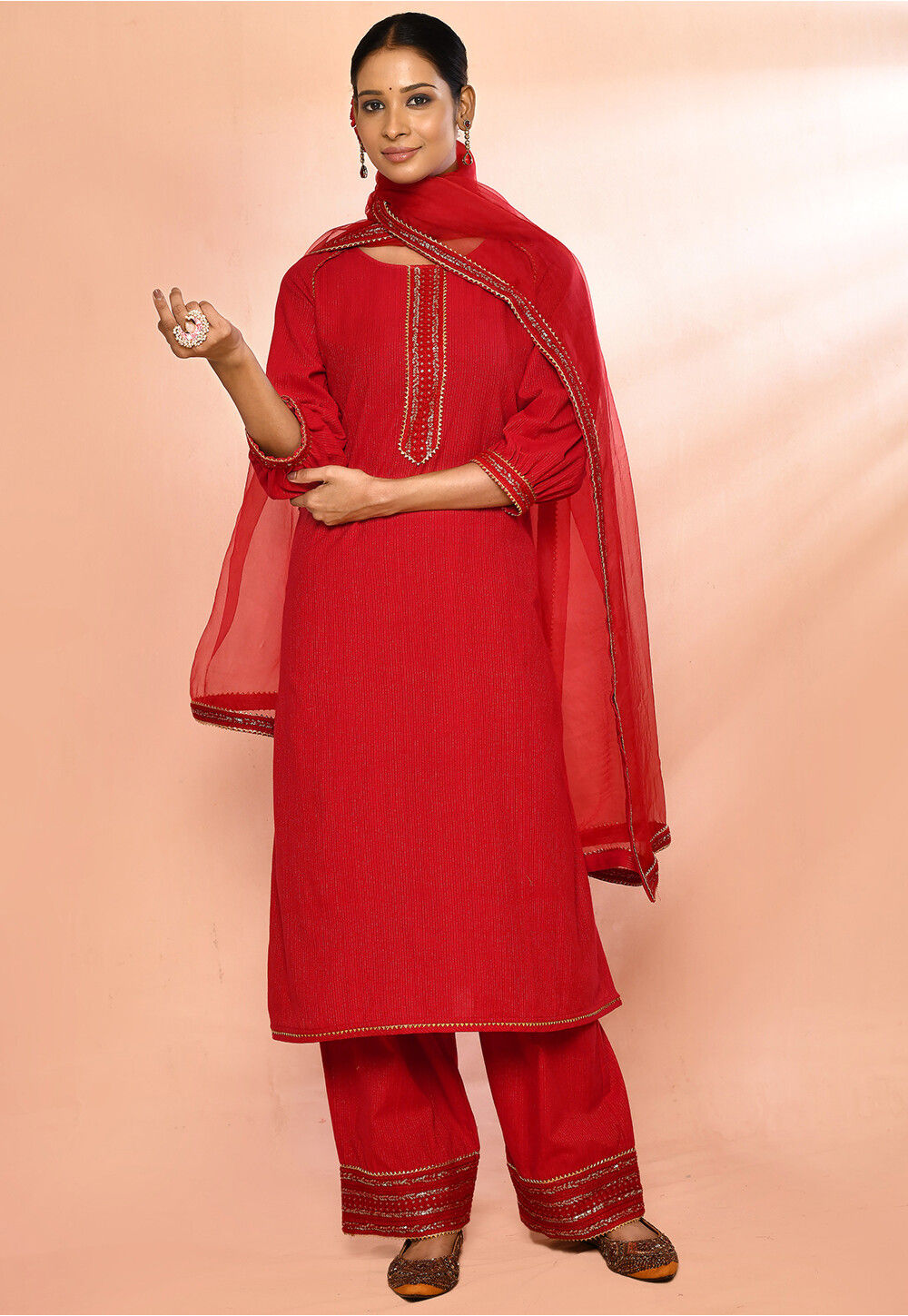 Buy Embroidered Cotton Pakistani Suit in Red Online : KBP1296 - Utsav ...
