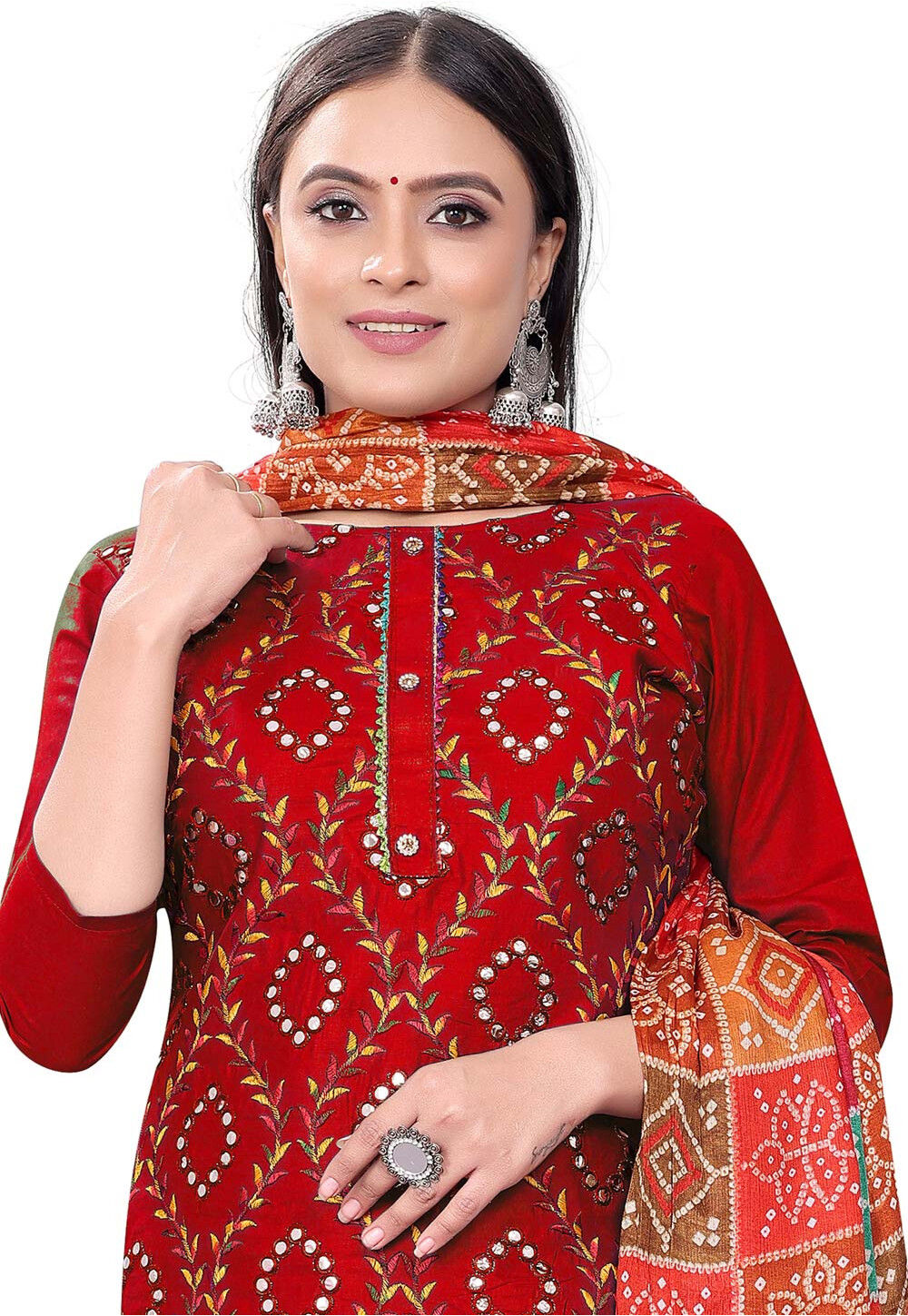 Buy Embroidered Cotton Pakistani Suit in Red Online : KJC2904 - Utsav ...