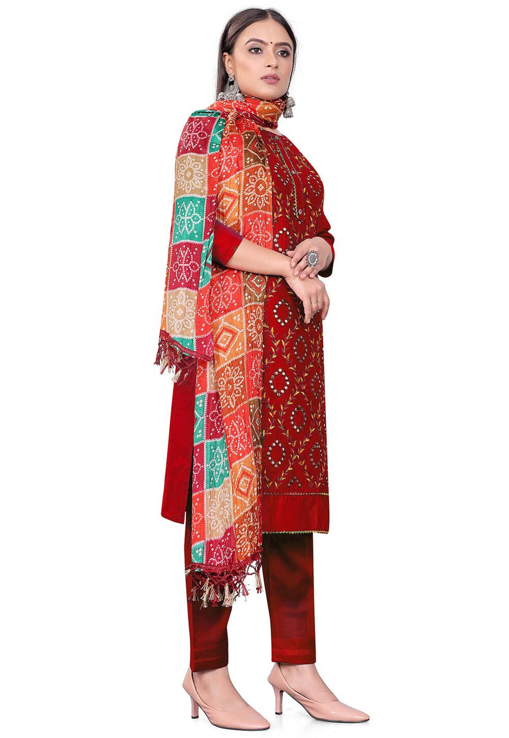 Buy Embroidered Cotton Pakistani Suit in Red Online : KJC2904 - Utsav ...