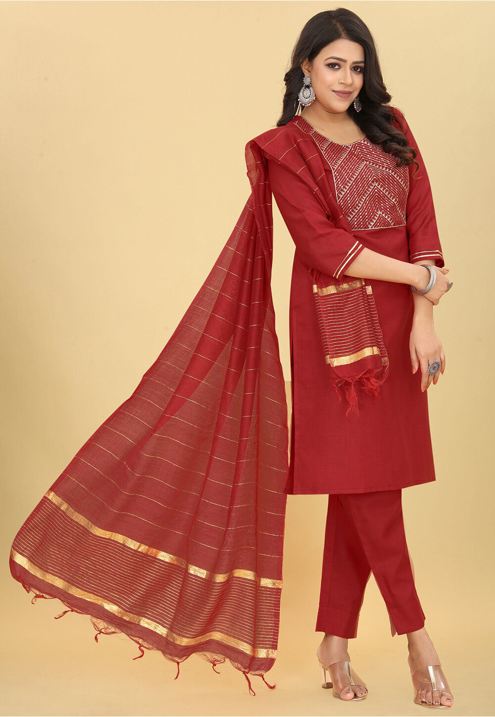 Buy Embroidered Cotton Pakistani Suit in Red Online : KJC4178 - Utsav ...