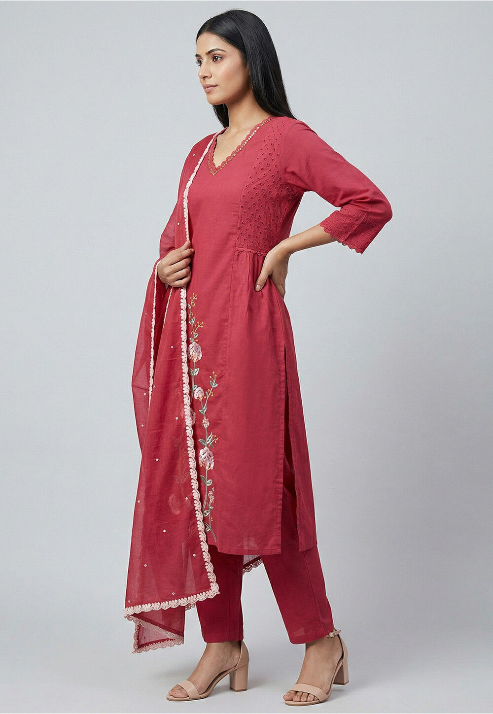 Buy Embroidered Cotton Pakistani Suit in Red Online : KWZ446 - Utsav ...