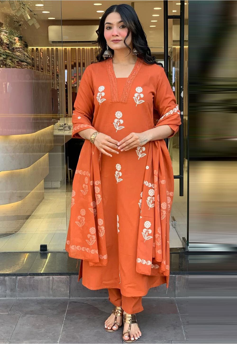 Buy Embroidered Cotton Pakistani Suit in Rust Online : KJC5935 - Utsav ...