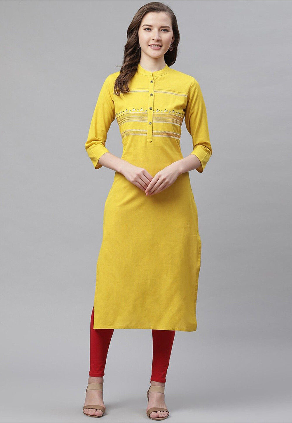 Buy Embroidered Cotton Rayon Pakistani Suit in Yellow Online : KQG95 ...