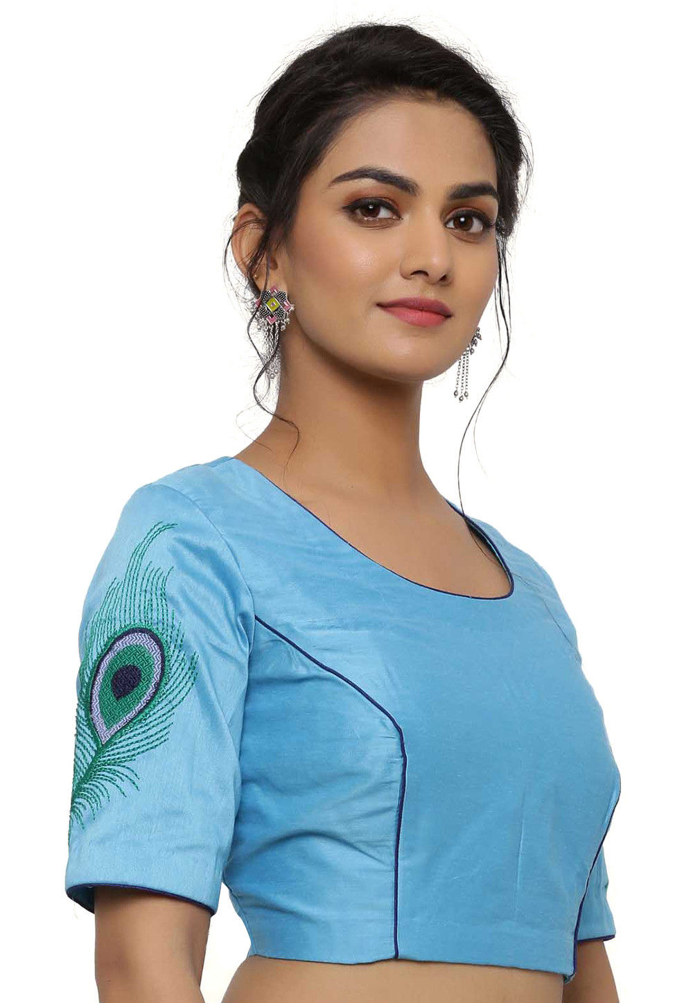 Buy Embroidered Cotton Silk Blouse in Light Blue Online : UBD1022 ...