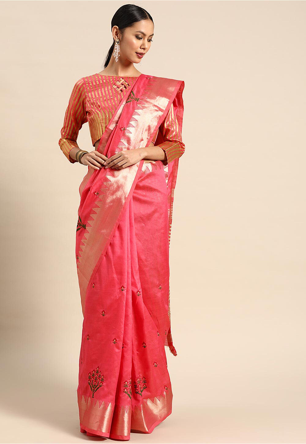 Buy Embroidered Cotton Silk Saree in Pink Online : SQE966 - Utsav Fashion