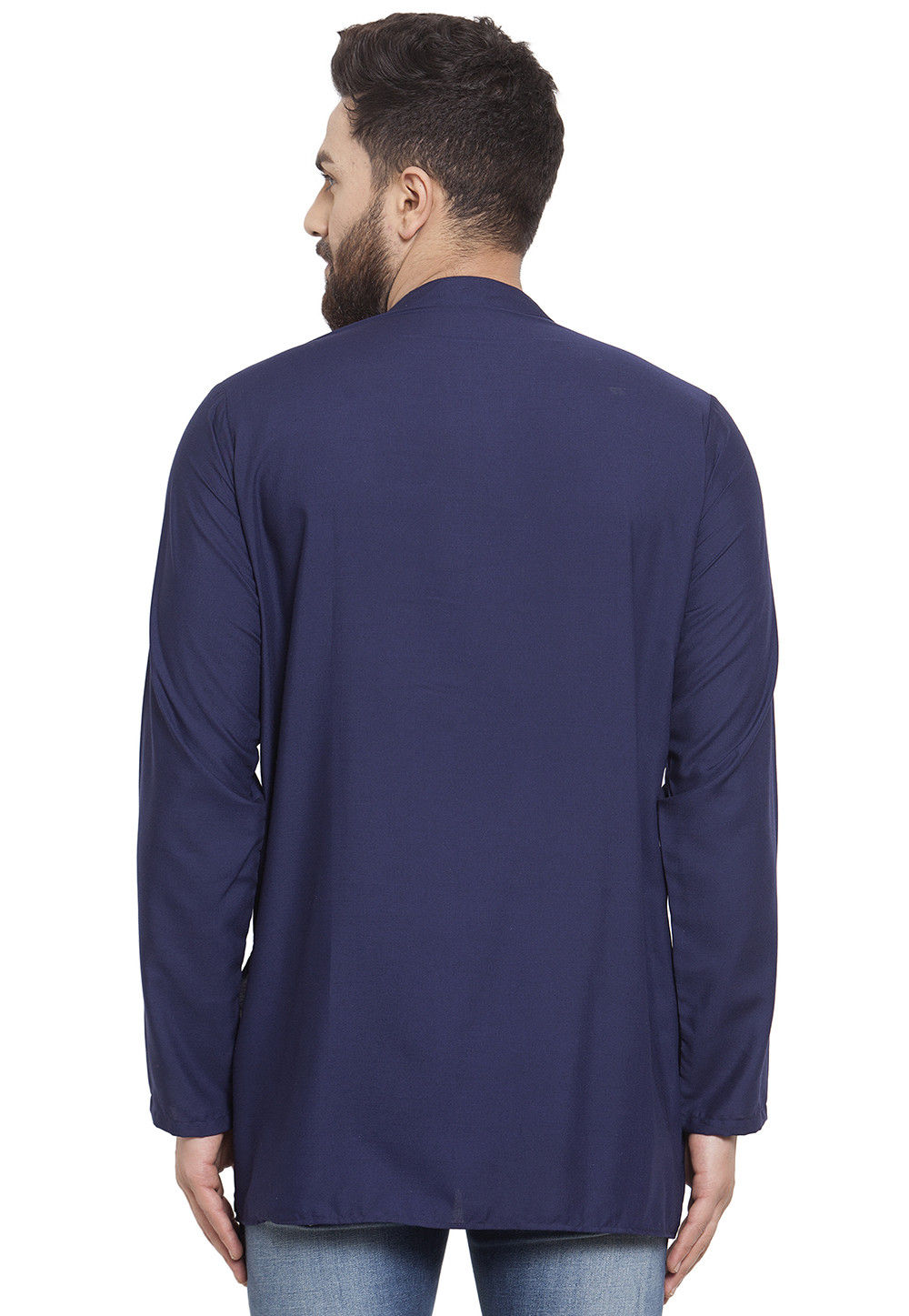 Buy Embroidered Cotton Silk Short Kurta in Navy Blue Online : MVE923 ...