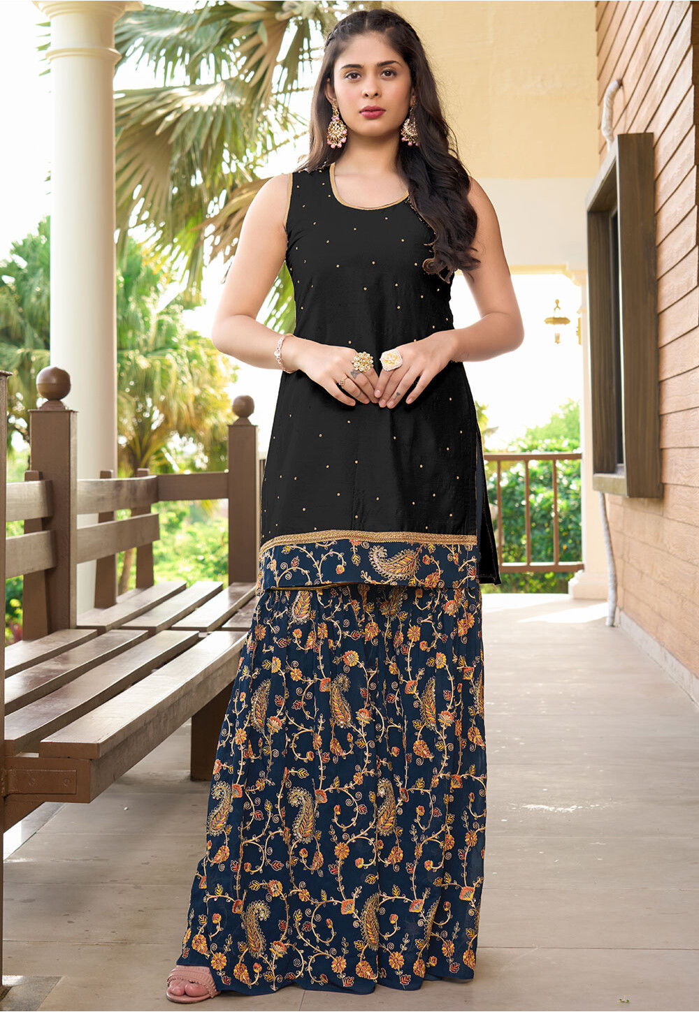 Buy Embroidered Cotton Silk Straight Kurta in Black Online : TNC2028 ...
