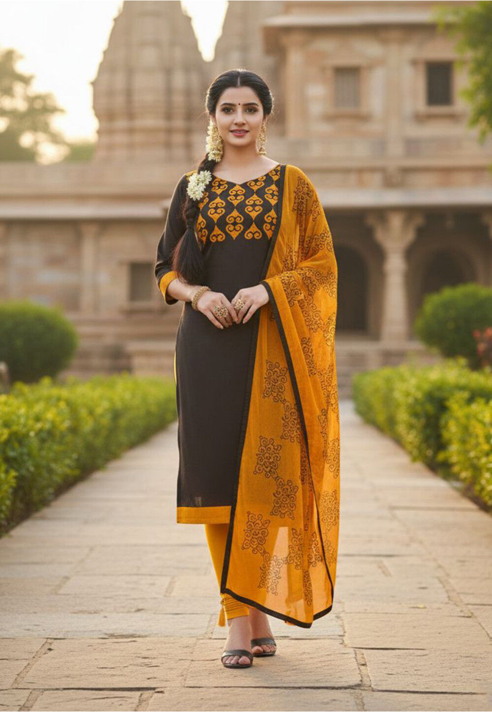 Buy Embroidered Cotton Straight Suit in Brown Online : KJC6875 - Utsav ...