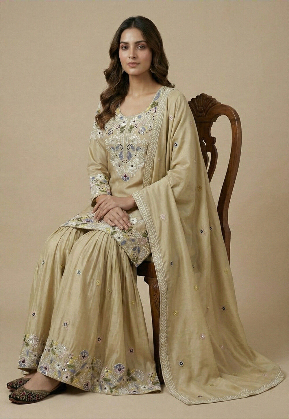 Buy Embroidered Crepe Pakistani Suit in Cream Online : KBNQ7349 - Utsav ...