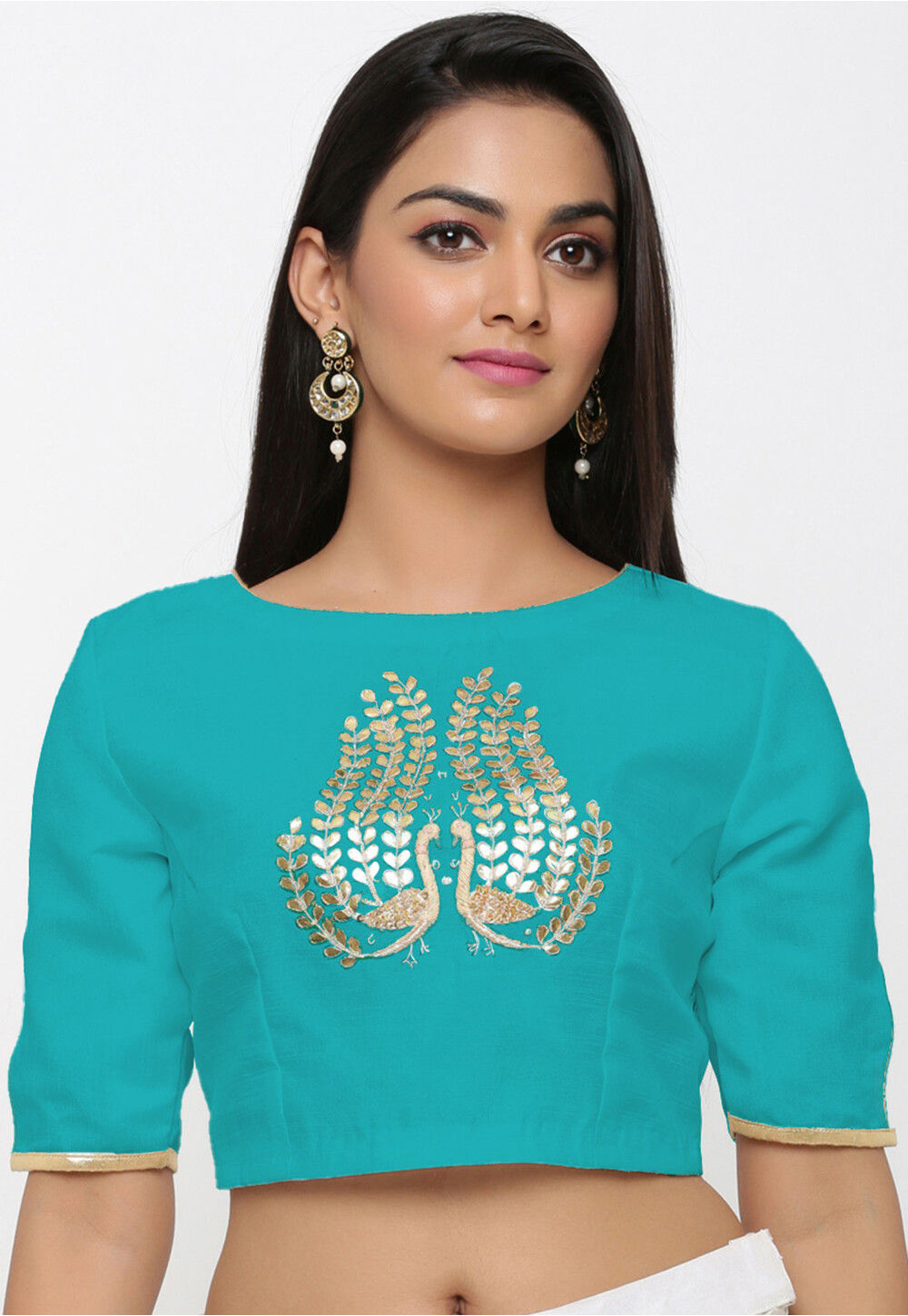 Buy Embroidered Dupion Silk Blouse in Turquoise Online : DBU938 - Utsav ...