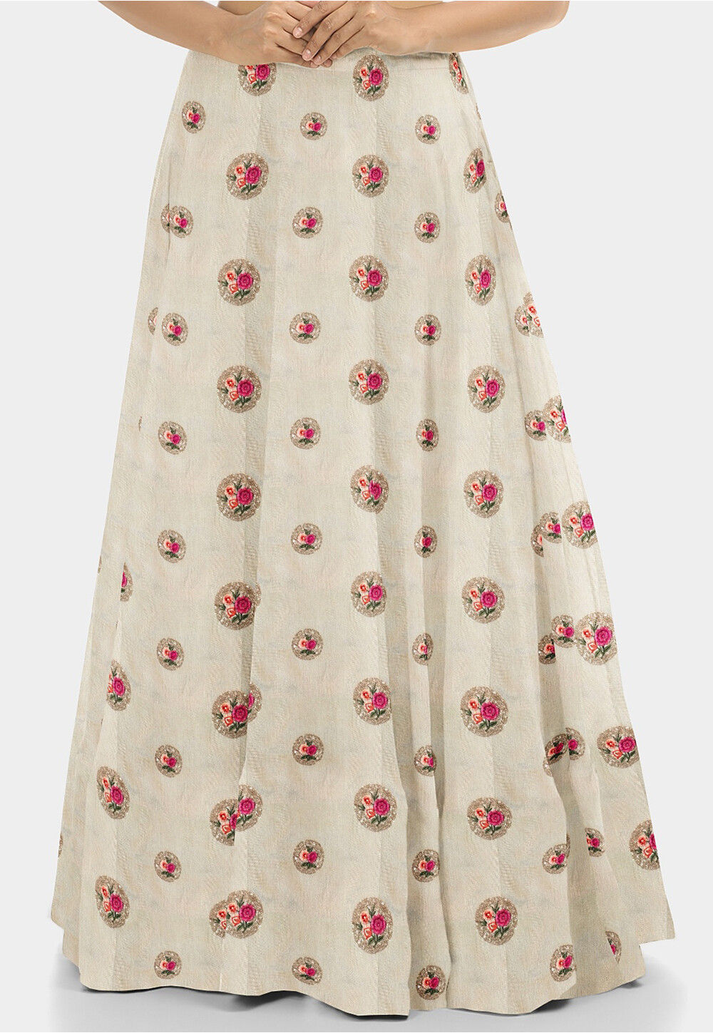 Buy Embroidered Dupion Silk Circular Skirt in Beige Online : BNJ1224 ...