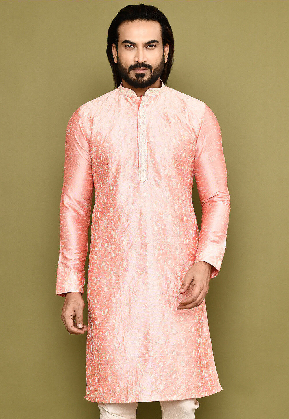 Buy Embroidered Dupion Silk Kurta in Pink Online : MLC2614 - Utsav Fashion