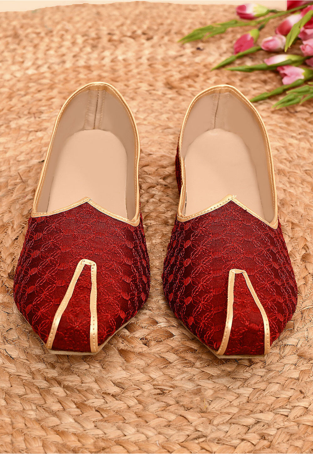 Buy Embroidered Dupion Silk Men Mojari in Maroon Online : DND88 - Utsav ...