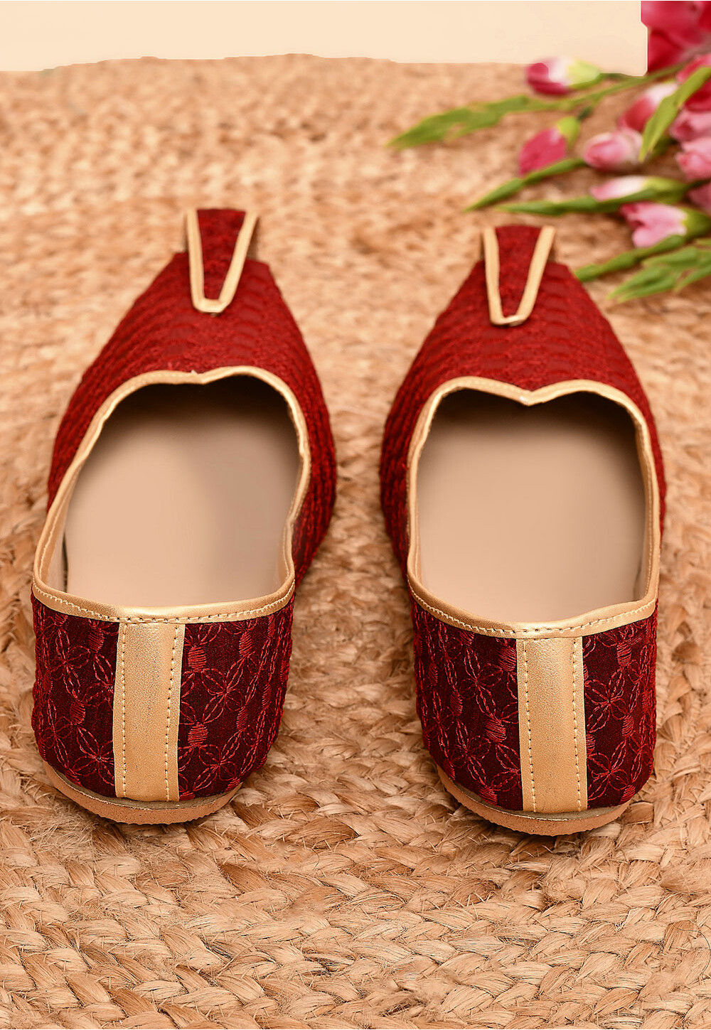 Buy Embroidered Dupion Silk Men Mojari in Maroon Online : DND88 - Utsav ...