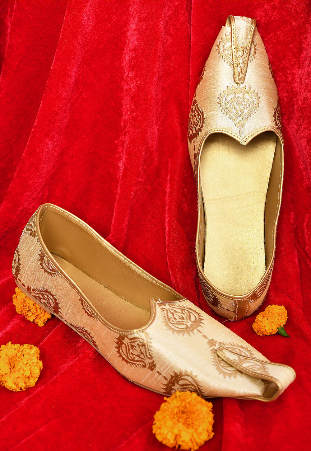 Buy Embroidered Dupion Silk Mojari in Light Beige Online : DND20 ...