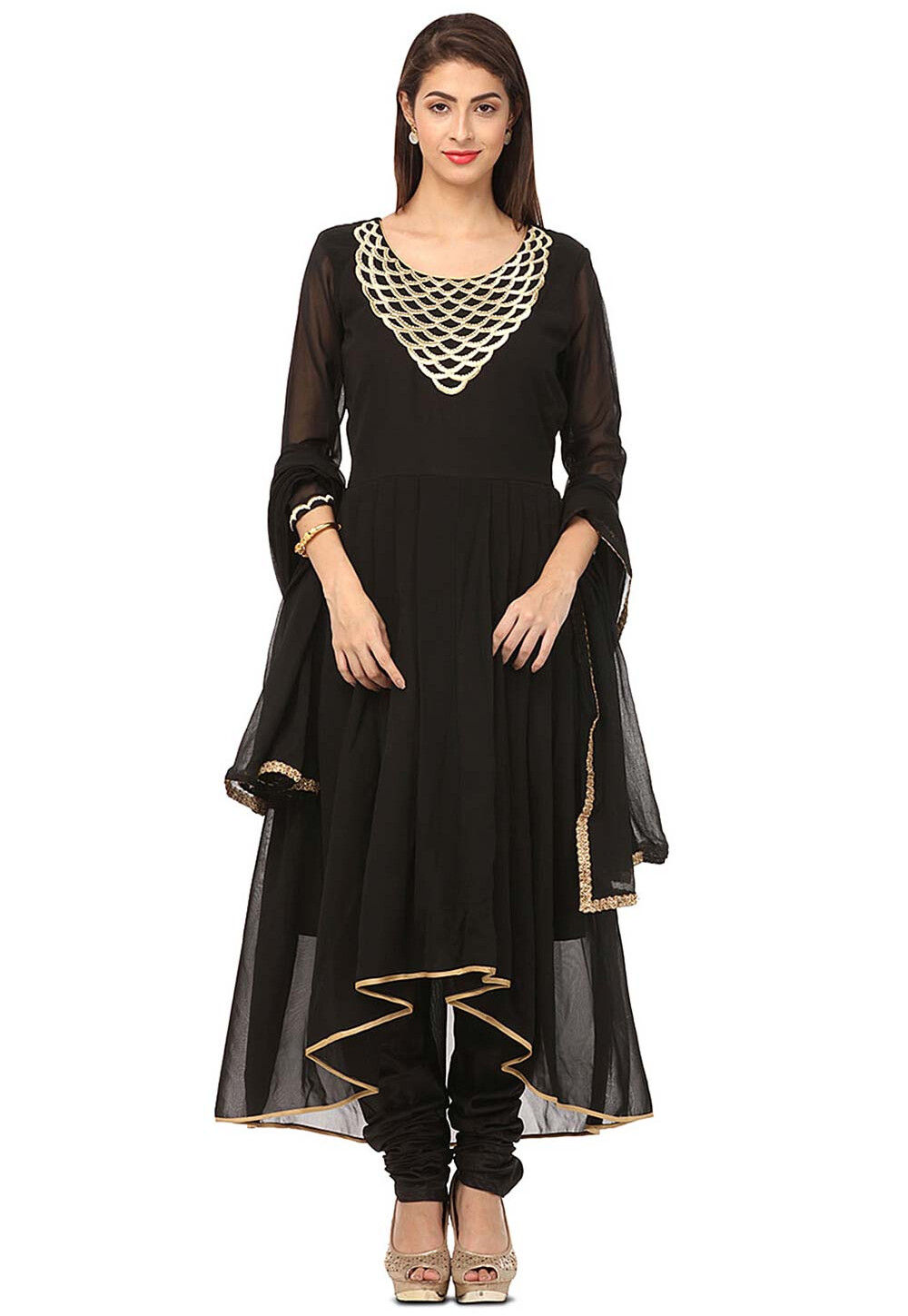 Buy Embroidered Georgette A Line Suit in Black Online : KBNA51 - Utsav ...