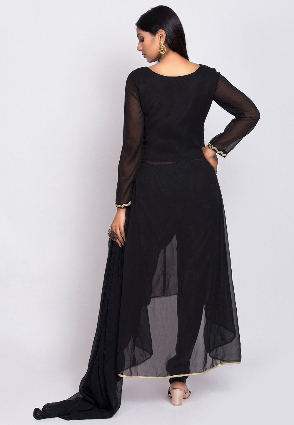 Buy Embroidered Georgette A Line Suit in Black Online : KUF13209 ...