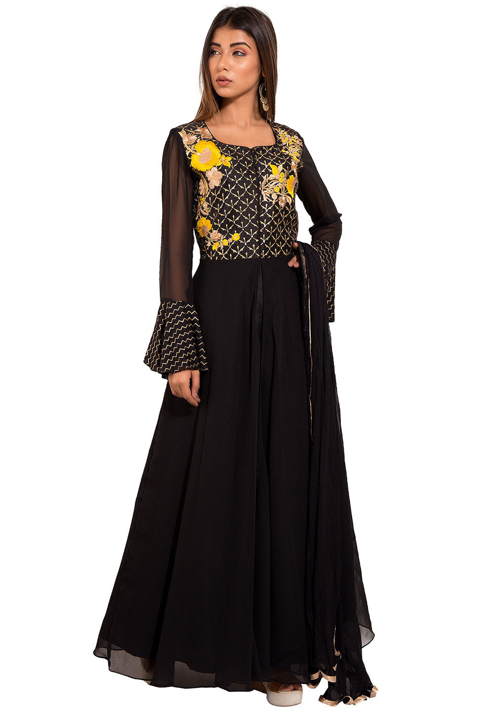 Buy Embroidered Georgette Abaya Style Suit in Black Online : KJN3495 ...