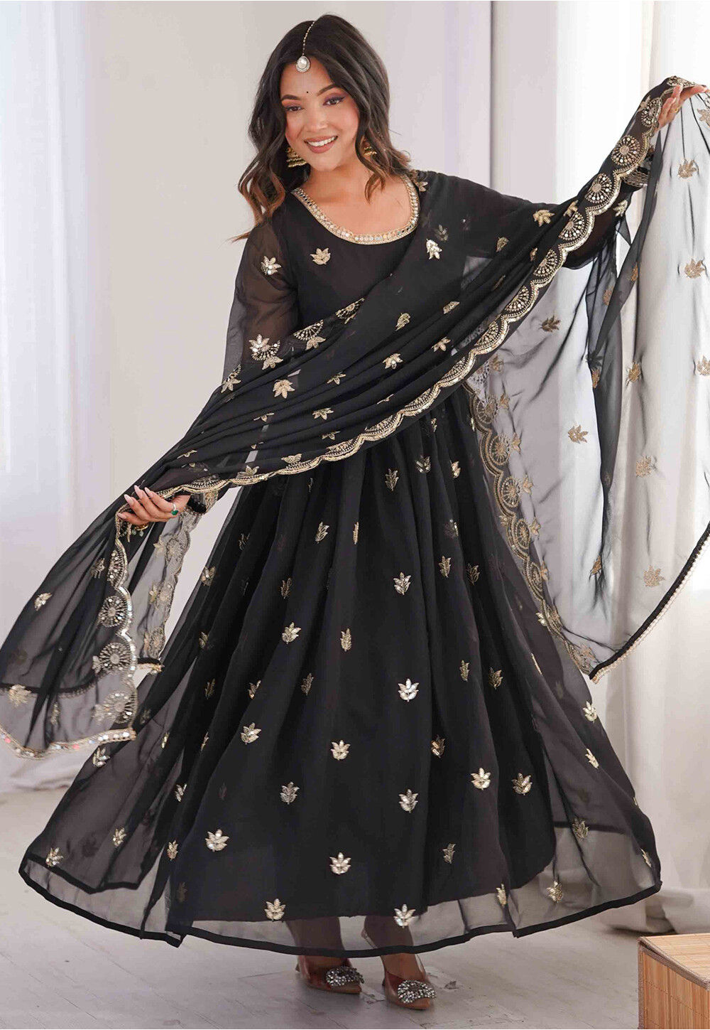 Buy Embroidered Georgette Abaya Style Suit in Black Online : KRD1311 ...