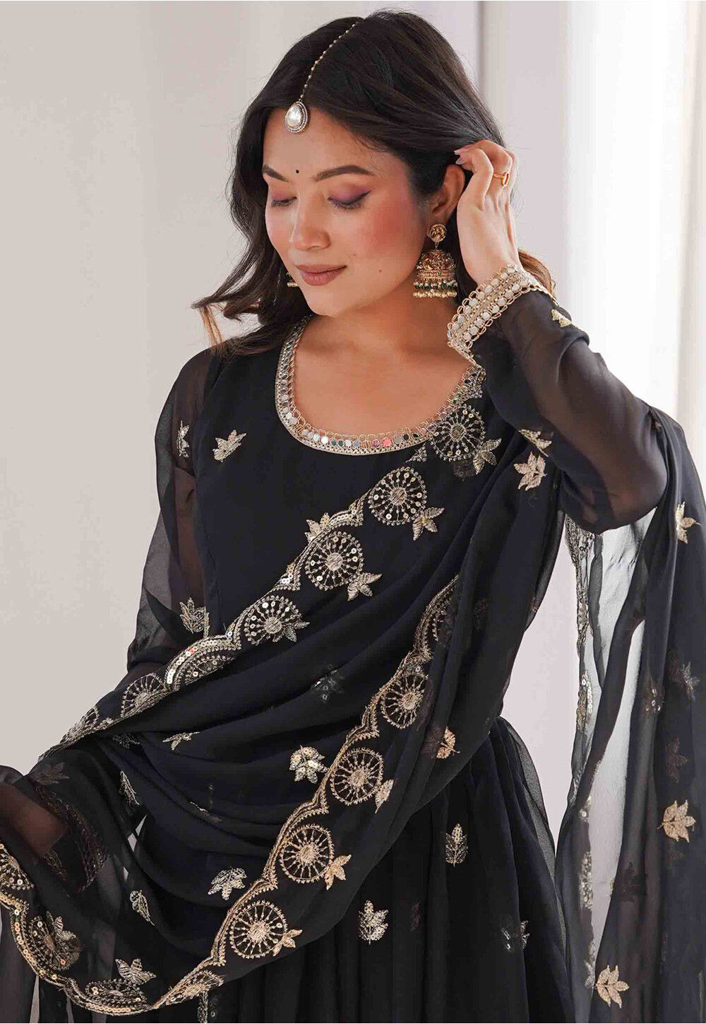 Buy Embroidered Georgette Abaya Style Suit in Black Online : KRD1311 ...