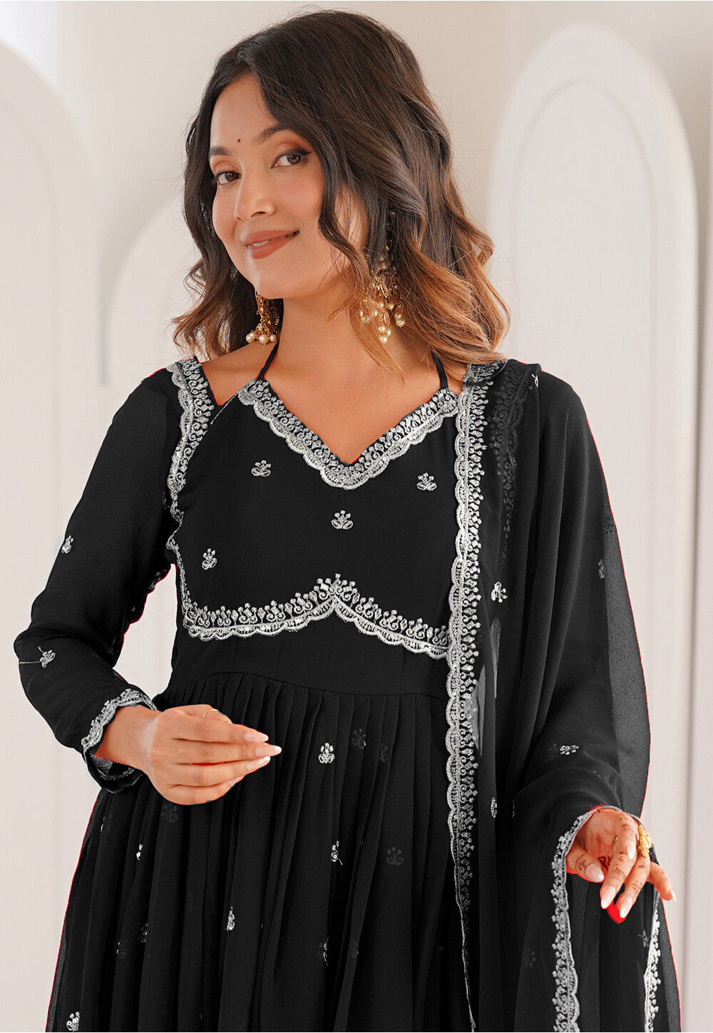 Buy Embroidered Georgette Abaya Style Suit in Black Online : KVG900 ...