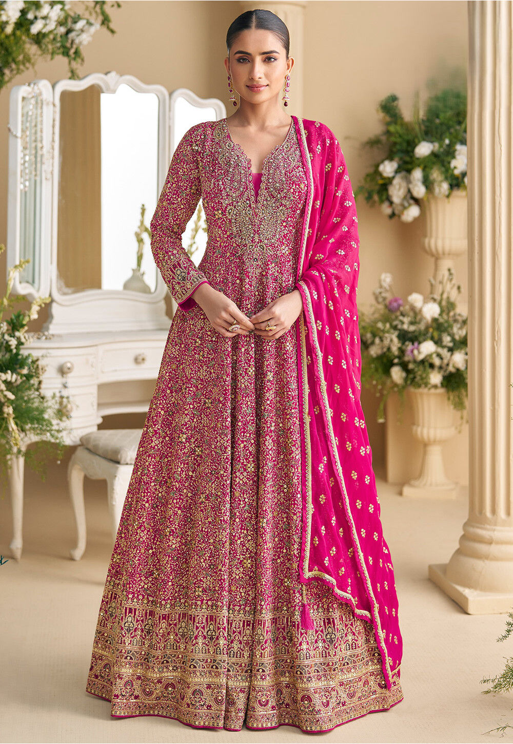 Buy Embroidered Georgette Abaya Style Suit in Fuchsia Online : KJC7023 ...