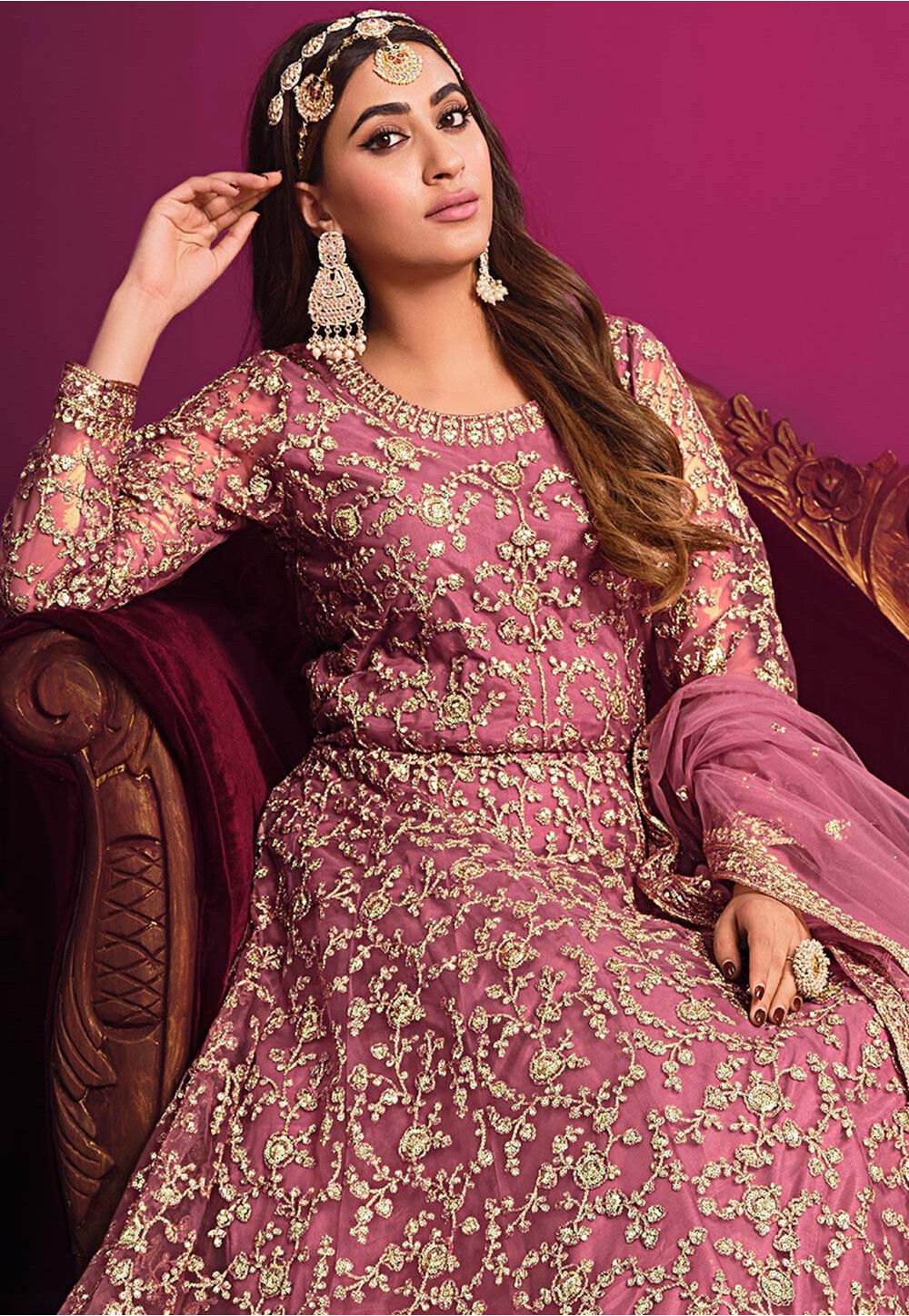 Buy Embroidered Net Abaya Style Suit in Pink Online : KCH10953 - Utsav ...