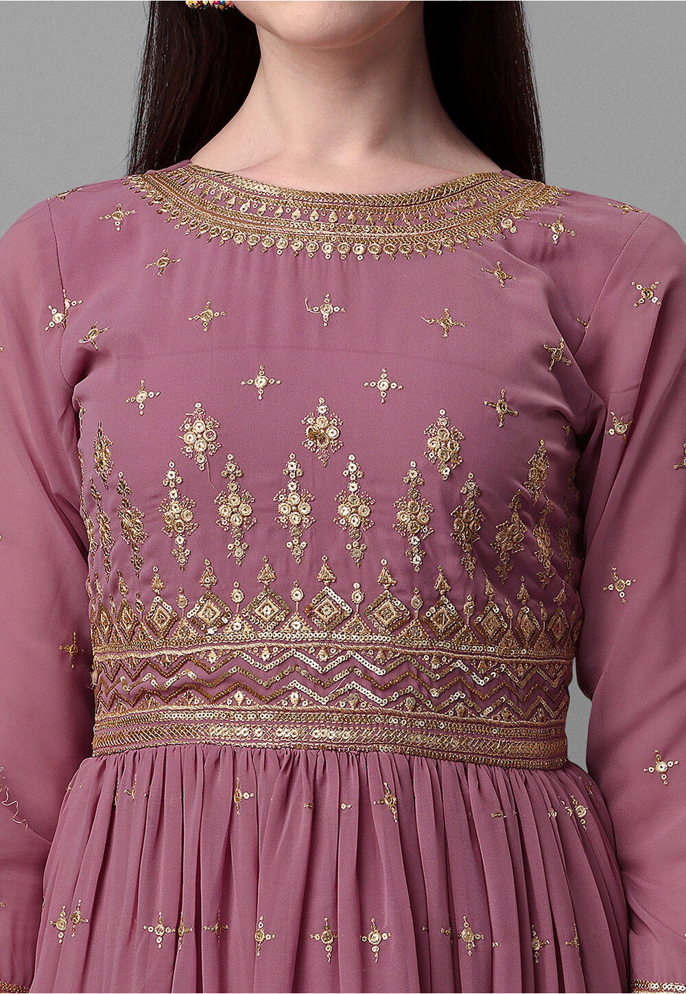 Embroidered Georgette Abaya Style Suit in Pink : KJC2688