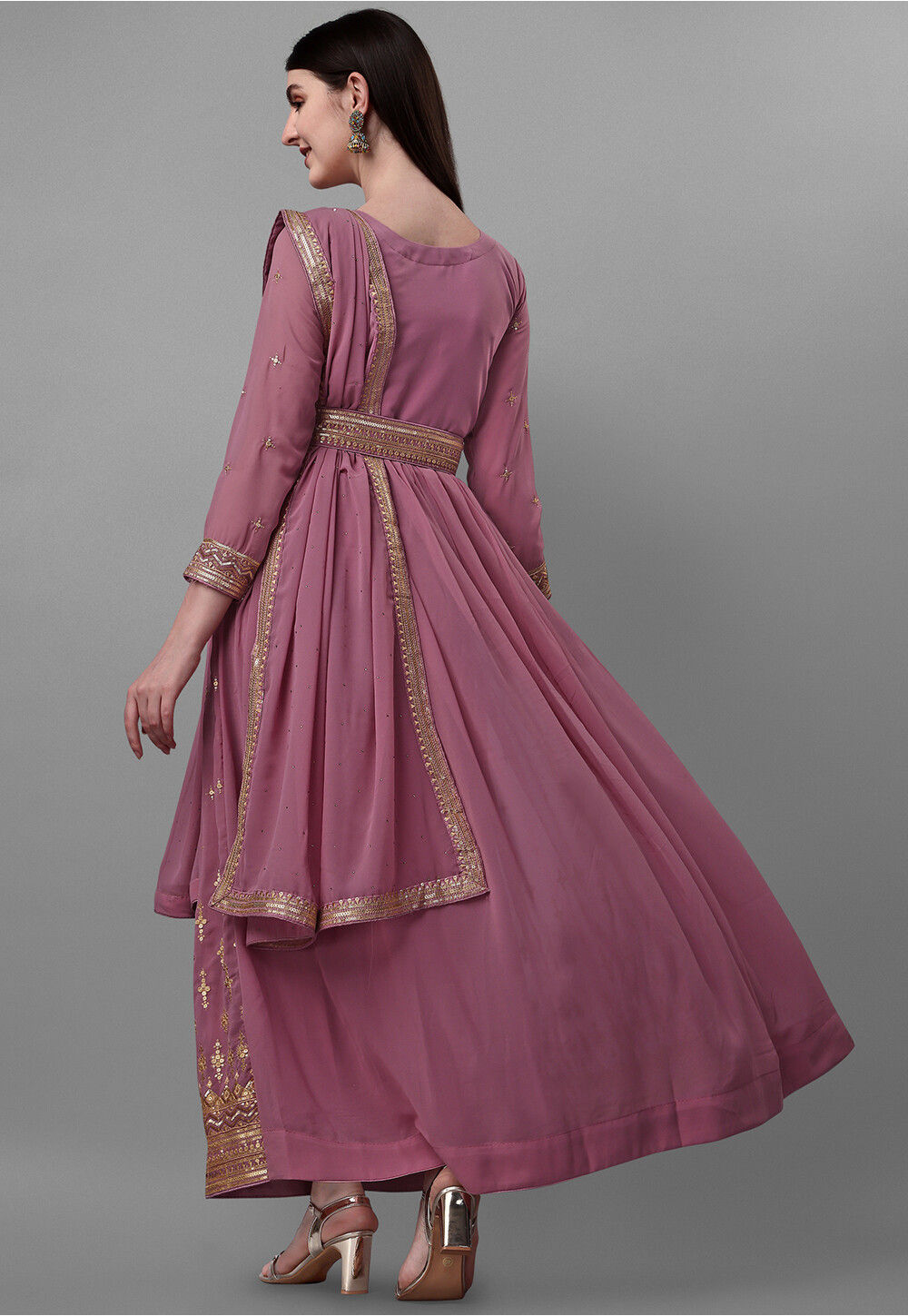 Buy Embroidered Georgette Abaya Style Suit in Pink Online : KJC2688 ...