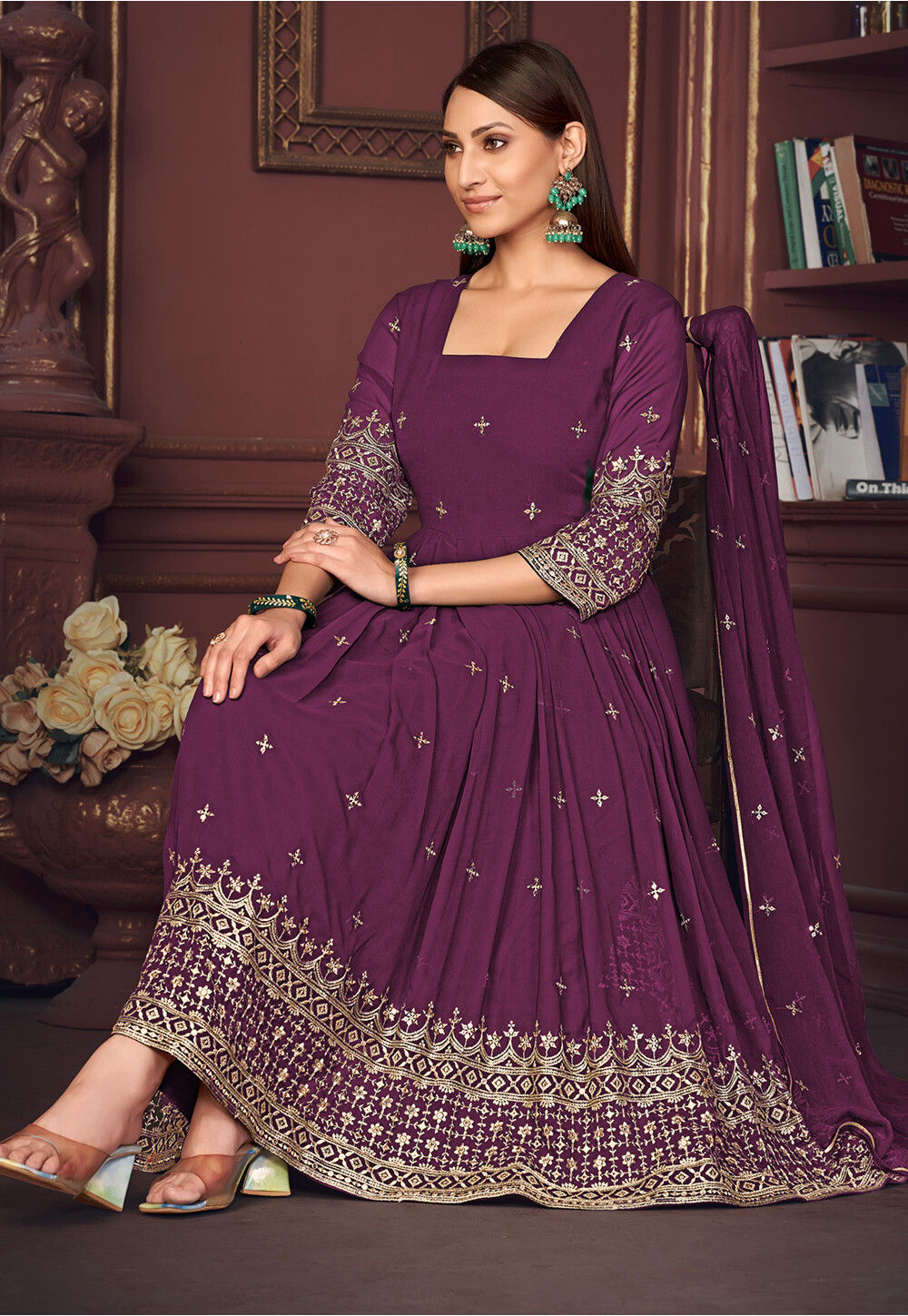 Buy Embroidered Georgette Anarkali Suit in Purple Online : KGJ184 ...