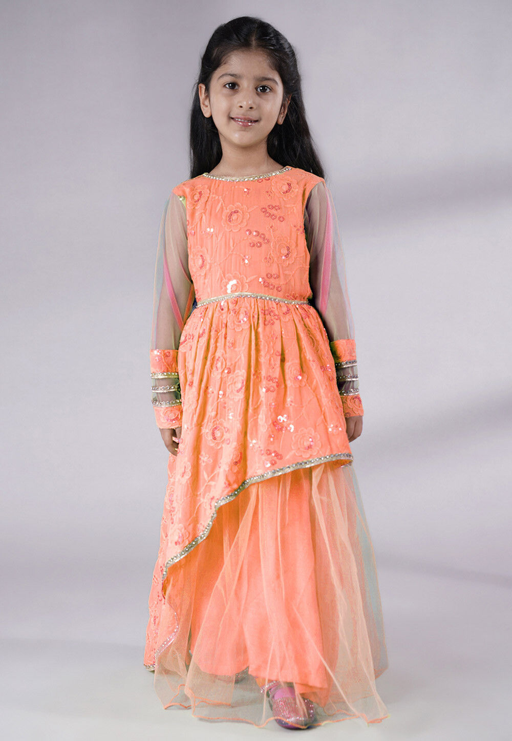 Buy Embroidered Georgette and Net Gown in Peach Online : UFC162 - Utsav ...